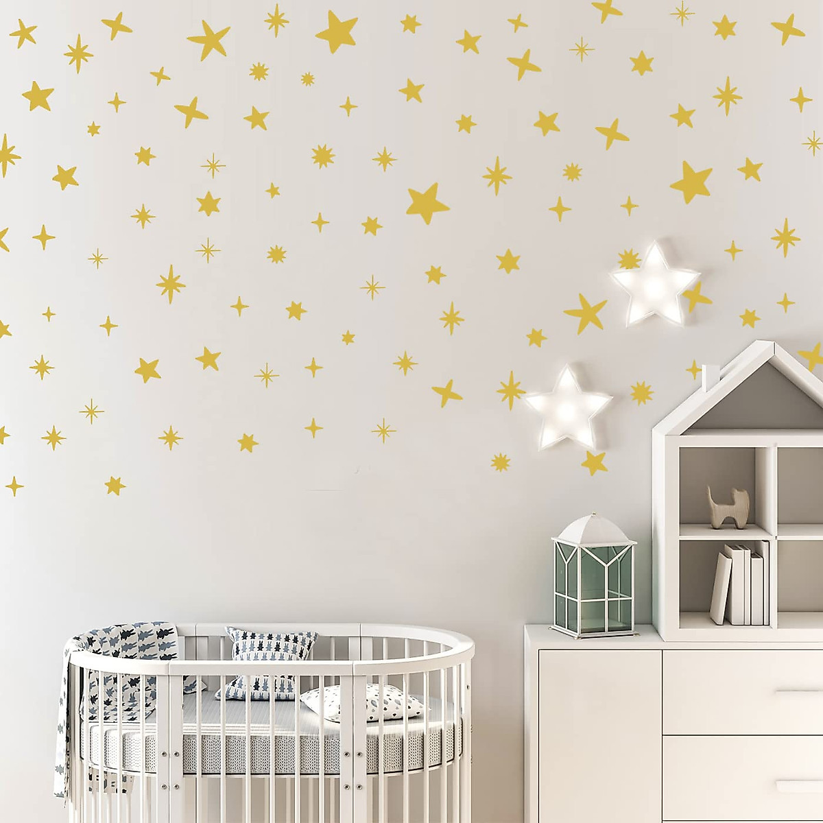 Gold Stars Wall Decals 300pcs Metallic Stars Stickers Sparkle Removable Peel and Stick for Nursery Art Fairy Room Decor Girls Bedroom