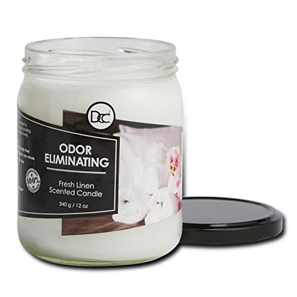 Fresh Linen Odor Eliminating Highly Fragranced Candle - Eliminates 95% of Pet, Smoke, Food, and Other Smells Quickly - Up to 80 Hour Burn time - 12 Ounce Premium Soy Blend