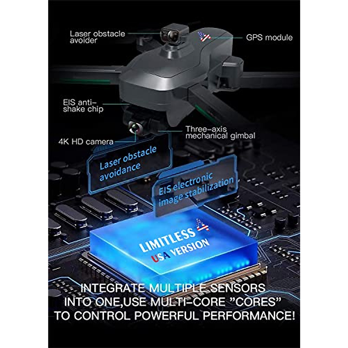 Drone X Pro LIMITLESS 4 GPS 4K UHD Camera Drone for Adults with EVO Obstacle Avoidance, 3-Axis Gimbal, Auto Return Home, Follow Me, Long Flight Time, Long Control Range, 5G WiFi FPV Live Video, EIS, Superior Stabilization (With Travel Case)