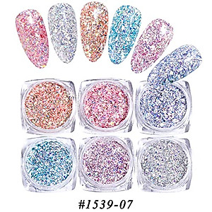 6 Box/Set Holographic Nail Glitter Powder Nail Metallic Glitter Gold Nail Glitter Set Nail Decoration Nail Recovery Kit (B, One Size)