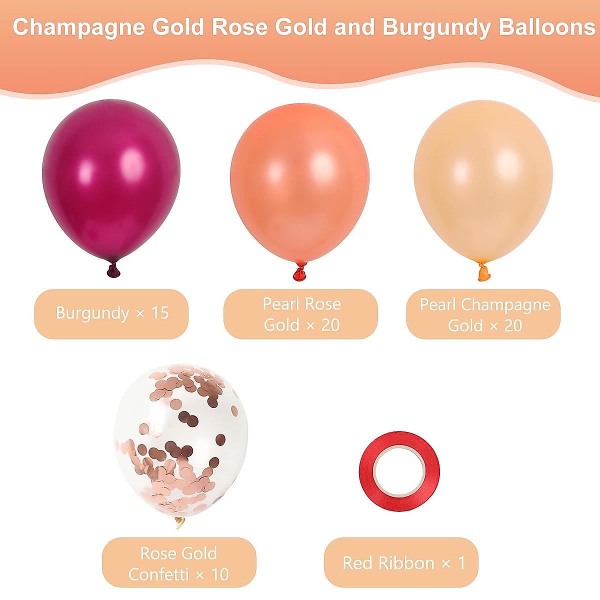 RUBFAC 65 Pcs 12 Inches Burgundy Balloons Arch Garland Kit, Champagne Gold and Burgundy Balloons, Rose Gold Confetti Balloons Confetti Balloons for Wedding Birthday Party Decorations