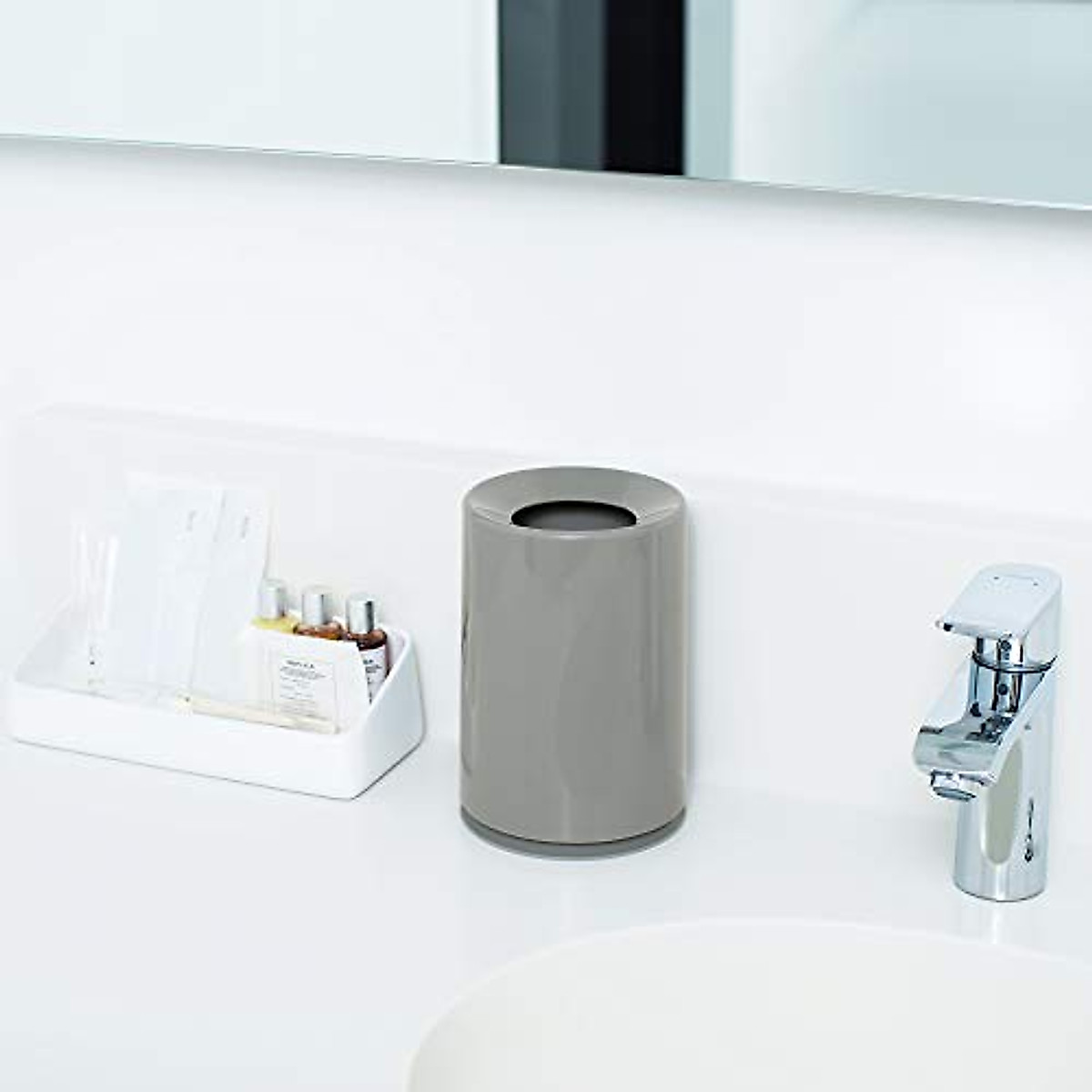 Ideaco TUBELOR Mini Designer Round Countertop Trash Can, Conceals Any Plastic Bag 0.3 Gal, Gloss Black