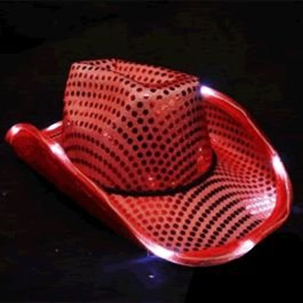 blinkee Sparkling LED Cowboy Hat with Red Sequins - Perfect for Rodeos and Festivals - 8 Radiant Red Lights
