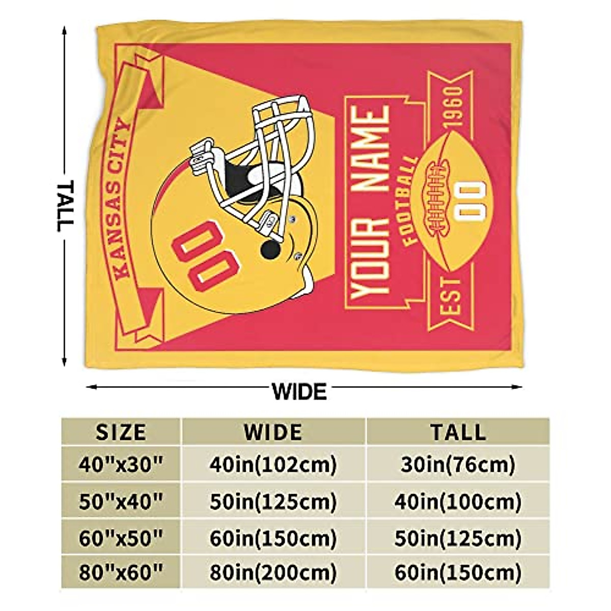 SEAGGS Custom Football Blanket for Men Personalized Fans Gifts Add Name and Number, 40" x 50", 50" x 60", 80" x 60"
