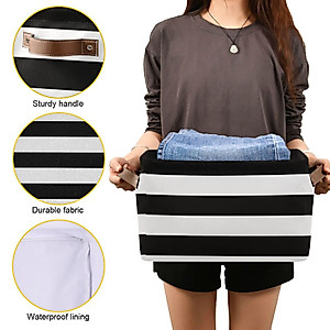 Kigai 2 Pack Foldable Storage Basket Black & White Stripes Foldable Storage Bins for Organizing Shelf Nursery Closet Organizers with Handle Toy Fabric Baskets for Home/Office