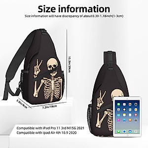 Foruidec Crossbody Backpack For Men Women Sling Bag, Rock And Roll Skull Skeleton Chest Bag Shoulder Bag Lightweight One Strap Backpack Multipurpose Travel Hiking Daypack