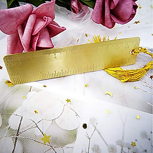Honbay 2PCS Gold Brass Straight Rulers Metal Copper Bookmarks with Tassels for Home School Library or Travel (5 Inch)