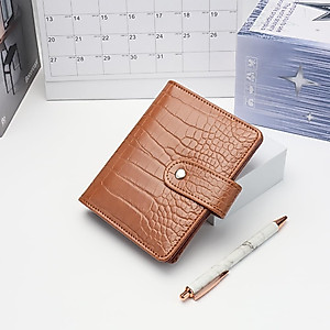 A7 Crocodile Budget Planner, Brown Leather Wallet with Snap Closure, 6-Ring Binder Cover for Money Saving Organizer