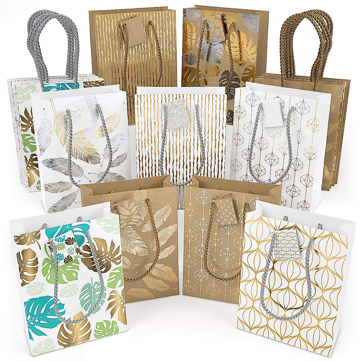 ARTEZA Gift Bags 9.5”x7”x3.4”, Set of 18pcs (9 Mixed Designs, 2 pcs Each Design), Perfect for Any Holiday Occasion, Graduations, Birthday Parties and More!