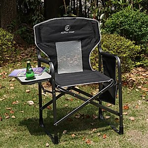 LET'S CAMP Oversized Folding Director Chair Outdoor Camping Chair with Side Table and Pocket for Picnic, Hiking, Fishing, Heavy Duty Supports 300 LBS