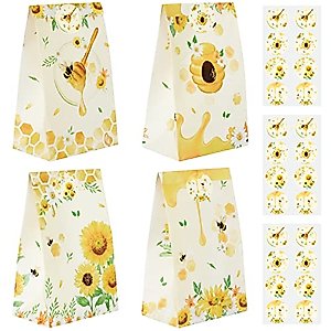 WERNNSAI Bee Goodie Bags - 24 PCS Honey Bee Party Supplies Gift Bags for Kids Girls Birthday Baby Shower Bumble Bee Party Favor Bags with Stickers