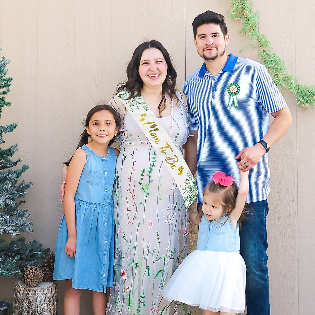 Neutral Sage Green Mom to Be Sash Baby Shower Dad To Be Pin, Gold Glitter Letters Eucalyptus Leaves Greenery Satin Sash Corsage for Pregnant Mommy Gift Party Decorations