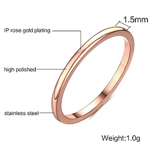 Jude Jewelers 1.5mm Stainless Steel Classical Plain Stackable Wedding Band Ring (Rose Gold, 5.5)