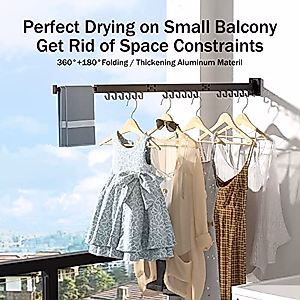 ZdwCyl Clothes Drying Rack,Laundry Drying Rack Wall Mount, Space Saver Clothes Rack,Retractable,Collapsible(Tri-Fold), for Balcony,Laundry,Bathroom, Dark Grey Color,3z-g02