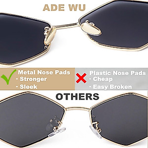 ADE WU Hexagon Sunglasses for Women Vintage Gold Geometric Shades in Metal Frame Gold/Grey
