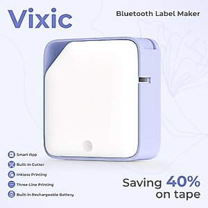 Vixic Label Maker Machine with Tape, Mini Portable Purple Label Maker Printer D1600 Connected Smartphone via Bluetooth, Multiple Stickers, Fonts, Borders for Home/School/Office Organization