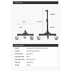 AMBITFUL 61-81cm/21-31.9" Profession Removable Very Sturdy Folding Floor Light Stand and Wheels for Studio Flash LED Light