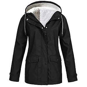 Women's Lined Fleece Rain Jacket Winter Outdoor Waterproof Hooded Raincoat Ladies Snow Warm Ski Jackets Solid Color