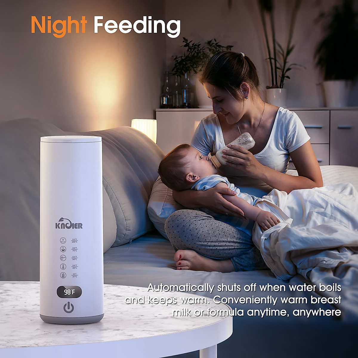 KNOIER Baby Bottle Warmer, 120V Portable Bottle Warmer for Travel, Electric Baby Formula Water Kettle, 5 Accurate Temperatures Contro, with Instant Breastmilk Function, for Journey On The Go