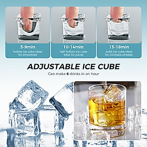 Kismile Ice Maker Countertop, Portable Ice Cube Maker Machine with 1.5L Detachable Water Tank, 33Lbs/Day, 16Pcs/5-18Mins, 24H Timer, Self-Cleaning Ice Maker, Ice Machine Maker for Home,Office,Party