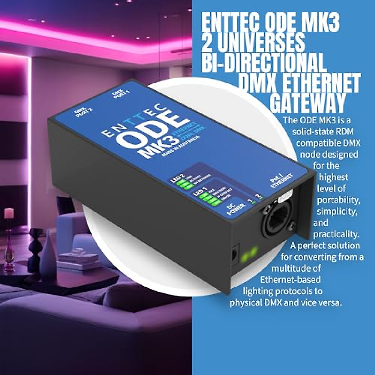Enttec ODE Mk3 70407 POE 2 Universe Dual DMX / RDM Ethernet Converter Interface