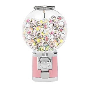 Gdrasuya10 Vending Machine, 18.11" Big Bubble Gumball Machine Lockable Candy Gumball Dispenser Machine Large Capacity Toy Vending Machine for 1.26inch Ball, Candy or $1 Coins, Pink