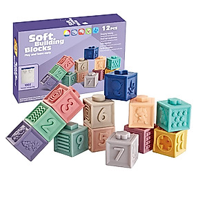 UNIQUE KIDS 12 PCS Playful Learning Alphabetical Sort & Stack Developmental Baby Soft Stacking Blocks Bath Toys | Engaging Education for Toddlers and Babies 6 Months +