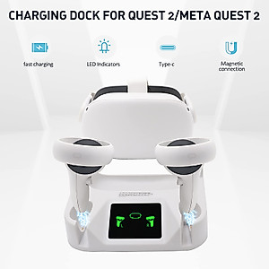 VR Charging Station for Oculus Quest 2/Meta Quest 2,Ysokk Magnetic Charging Dock with 2 Rechargeable Batteries/USB-C Charger and Cable