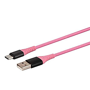 Monoprice - 138320 USB 2.0 Type C to Type A Charge and Sync Cable - 6 Feet - Pink, Durable, Kevlar-Reinforced Nylon-Braid - AtlasFlex Series