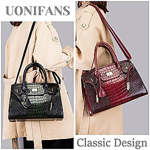Women Handbags and Purses Ladies Crocodile Pattern Shoulder Bag Top Handle Satchel Tote Work Bag with Shoulder Straps (Black)