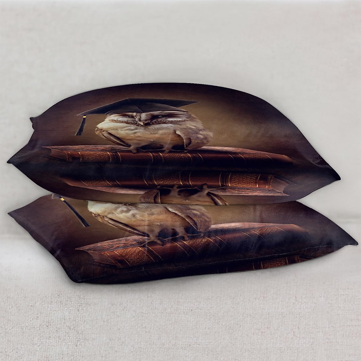 Scholar Owl Bird Satin Pillow Cases Silk Satin Pillowcase for Hair and Skin Standard Set of 2 Super Soft Silk Pillowcase with Envelope Closure (20x26 in)