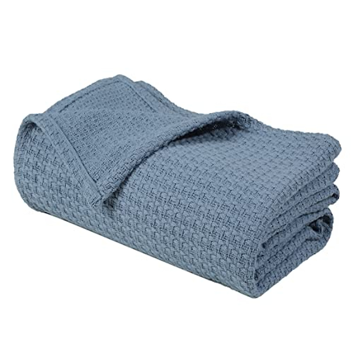 HILLFAIR 100% Cotton Throw Blankets- 50 x 60 inch- Skin Friendly, Soft, Lightweight and Breathable Throw Blanket Luxury Cotton Throws for Bed, Couch and Sofa, All Season Cotton Throw Blankets- Blue