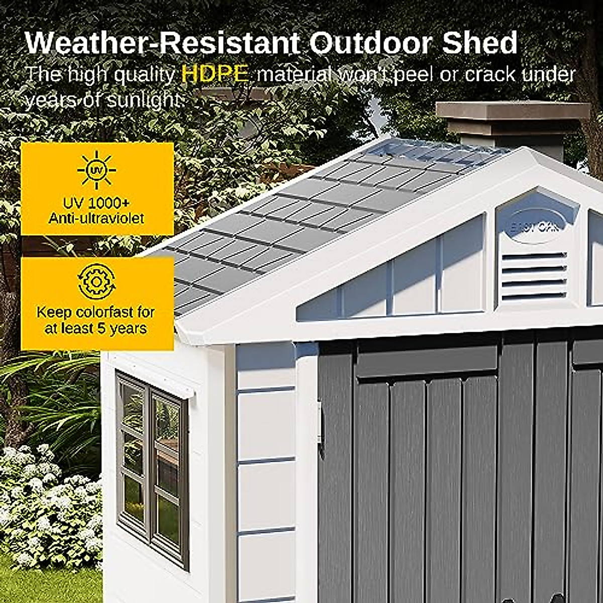 EAST OAK Outdoor Storage Shed, 7×4×8.2 FT Waterproof Resin Tool Shed with Window, 152Cu.ft Outside House Shed for Garden, Patio, Lawn Mower, Bikes