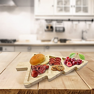 Bamboo Serving Platter, Multiple Spaces Reusable Bamboo Plates, Novel Shape Charcuterie Board Set with Knife & Fork, Fruit, Bread, Salad Plate for Christmas Thanksgiving (Christmas Tree)