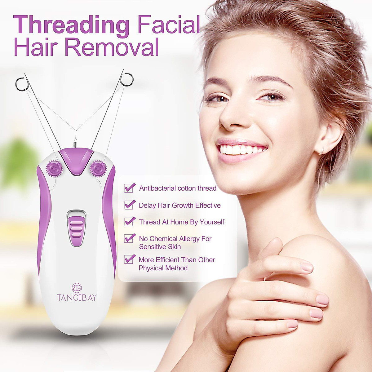 Cordless Electric Facial Threading Hair Removal for Women, Rechargeable Face Hair Remover Cotton Thread Epilator for Fast Removing Very Fine Vellus Hair on Face & Chin (Rose Red)