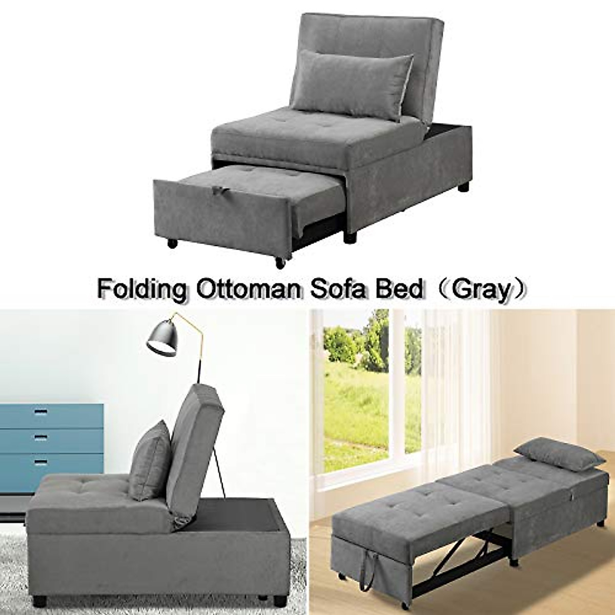 TITA-DONG Sofa Bed,Folding Ottoman Sleeper Bed,4 in 1 Multi-Function Fabric Convertible Chair Recliner Sofa with Pillow,for Living Room/Small Room Apartment