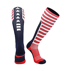 TCK Elite USA Flag Patriot Red White Blue Basketball Football Knee High Socks (Medium)