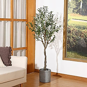 Dr.Planzen Artificial Olive Tree,5FT Tall Fake Plant Faux Olive Plants for Indoor,Natural Fake Tree,Artificial Silk Plants for Office Home Living Room Floor Patio Greening Porch Decor,Set of 1