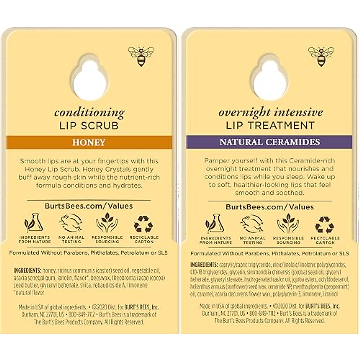 Burt’s Bees Conditioning Lip Scrub and Overnight Intensive Lip Treatment, With Ceramides, Exfoliates and Hydrates Lips 8 Hours, Natural Origin, 2 Jars, 0.25 oz