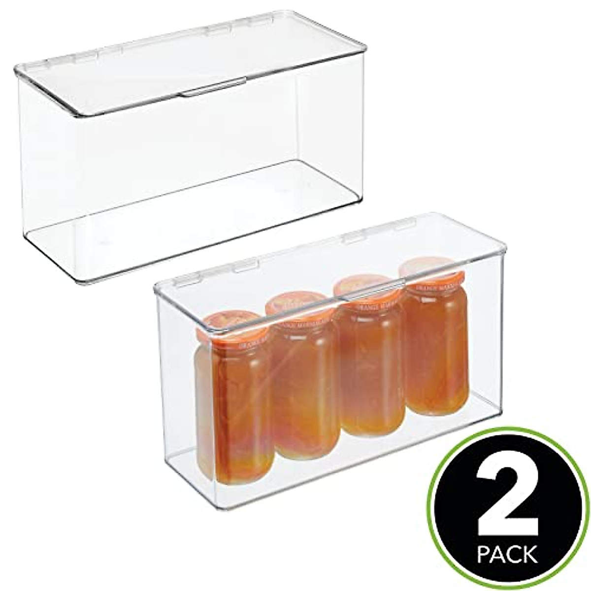 mDesign Kitchen Pantry and Fridge Storage Organizer Box Containers with Hinged Lid for Shelves and Cabinets - Holds Food, Snacks, Seasonings, and Utensils - Lumiere Collection - 2 Pack - Clear