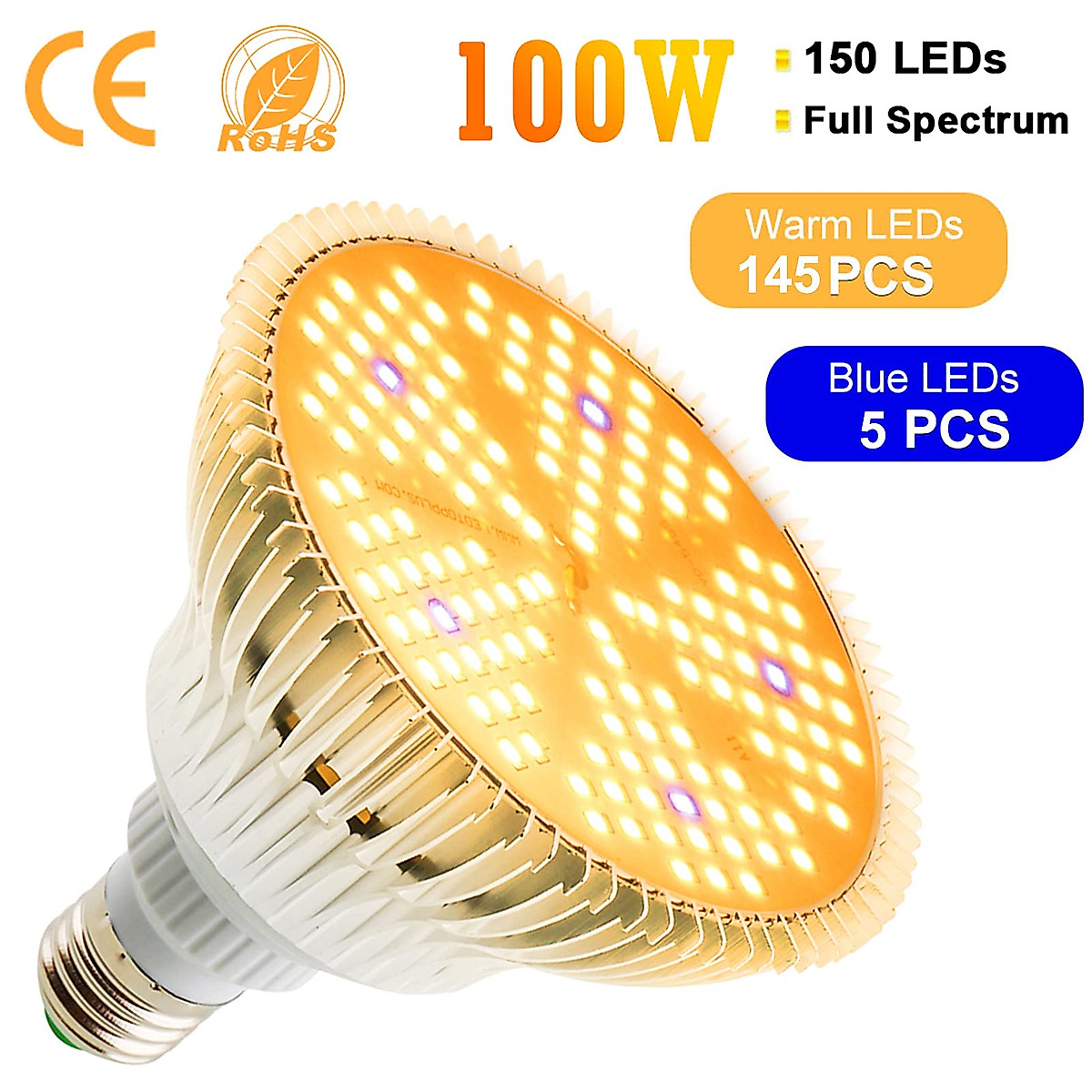 100W LED Grow Light Bulb, 2 Pack Full Spectrum 150 LED Plant Light Bulb for Indoor Plants, E26/27 Base Grow Light Bulbs, 160 Degree Warm Lighting Lamp for Flower Hydroponic Organic Growing Greenhouse