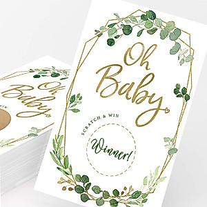 Printed Party Baby Shower Game – Greenery Scratch Off Cards for Girl or Boy, Botanical Theme, 30 Cards & Stickers