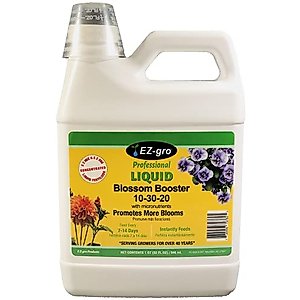 Flower Food by EZ-gro | 10-30-20 Blossom Booster is a Plant Food for all Blooming Plants | This Plant Fertilizer is both E Z to MIx and E Z to Use because it is a Liquid Plant Food