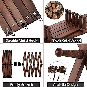 SCUNDA Hat Rack for Wall, Expandable Coat Rack with 16 Hooks, 16-inch Wooden Wall Rack for Coffe Mug, Bag, Hoodie, Hat, Baseball Caps(Brown)