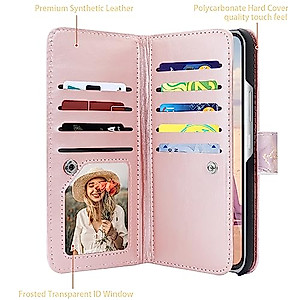 Fingic Samsung Galaxy A54 5G Case,Samsung A54 5G Wallet Case【9 Card Holder】 Rose Gold Marble PU Leather Detachable Wrist Strap Wallet Case for Women Girls Cover Case for Samsung Galaxy A54 5G,6.4Inch