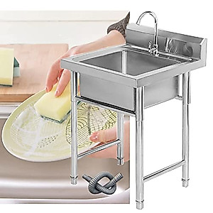 Commercial Sink 304 Stainless Steel Utility Commercial Grade Laundry Tub Culinary for Outdoor Indoor Garage Kitchen Laundry Utility Room (50cm/60cm)