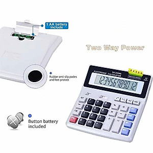Desk Calculator Large 12 Digit Display, Dual Power Basic Calculator Desktop, Big Button for Office, Business, Home and School (Grey).
