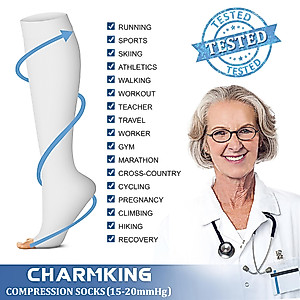 CHARMKING 3 Pairs Open Toe Compression Socks for Women & Men Circulation 15-20 mmHg is Best for All Day Wear Running Nurse (05 White/White/White, L/XL)