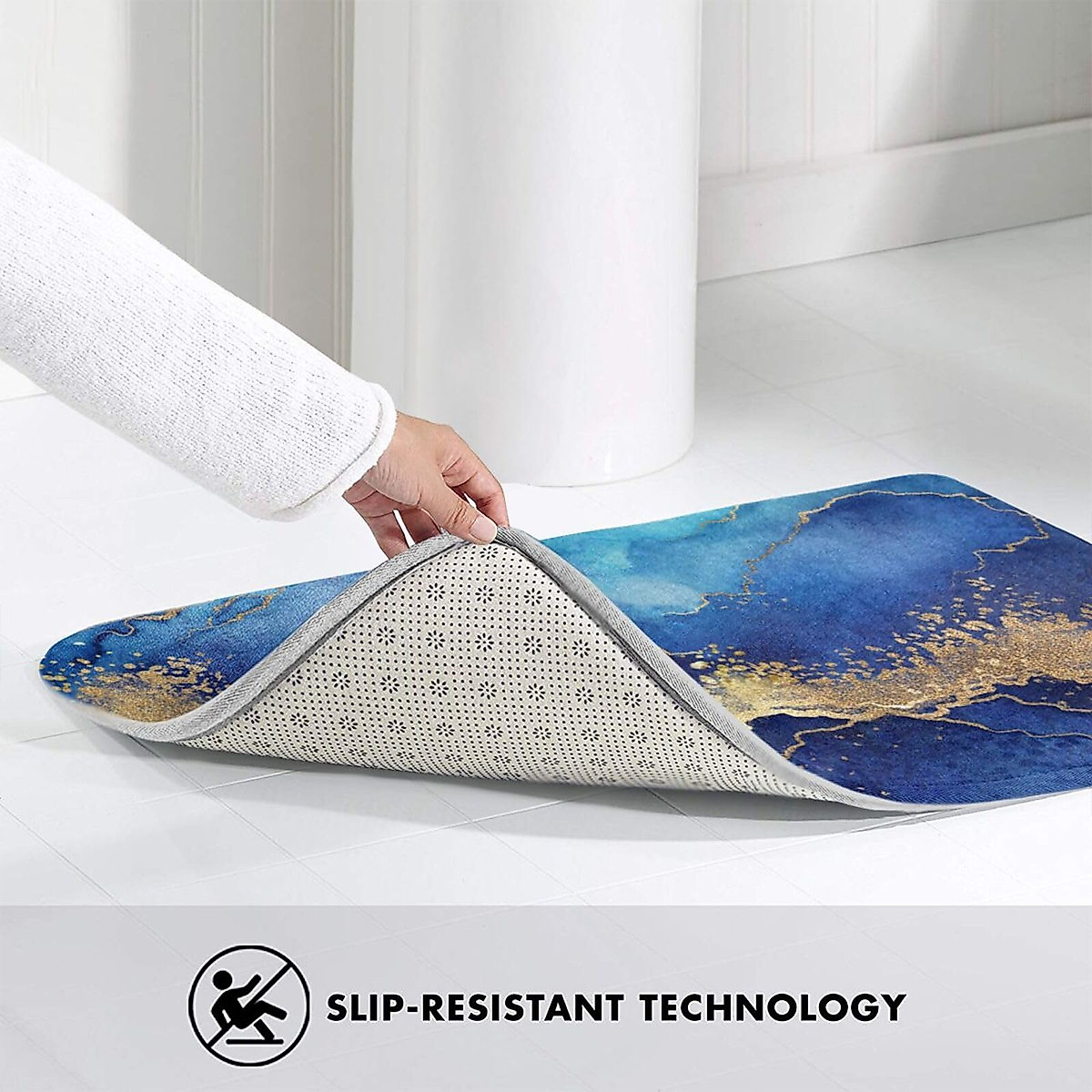 Jbofyee Blue Marble Area Rug Non-Slip Soft Microfiber Washable Inside Floor Mats Throw Rugs Carpet for Living Room Bedroom Office Dorm Home Decor, 36x24 Mat