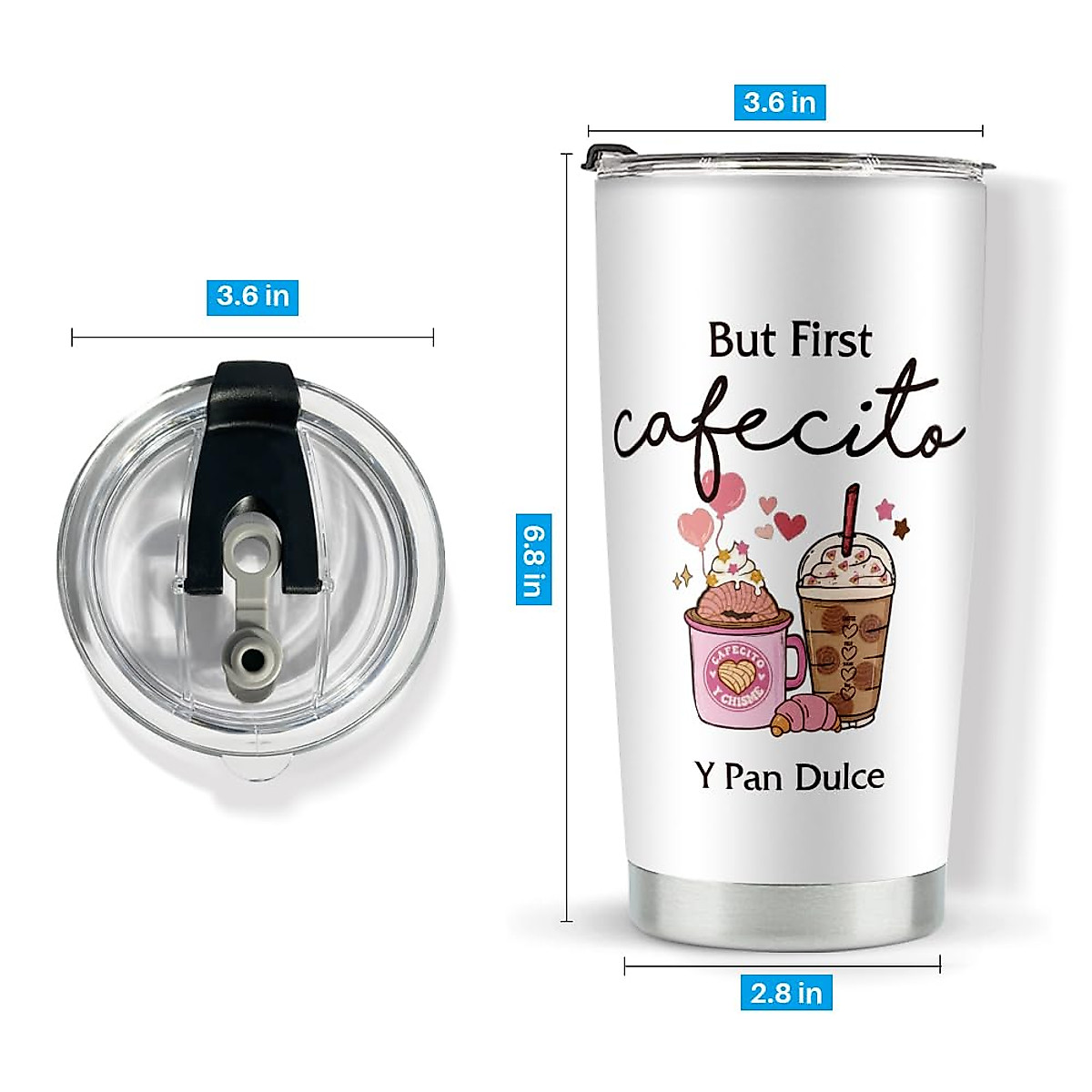 Country But First Cafecito Y Pan Dulce Rustic Coffee Stainless Steel Tumblers 20oz Pan Dulce Lover Gift Conchas Lover Gift Spanish Coffee and Conchas Pun Mama Baker Gifts